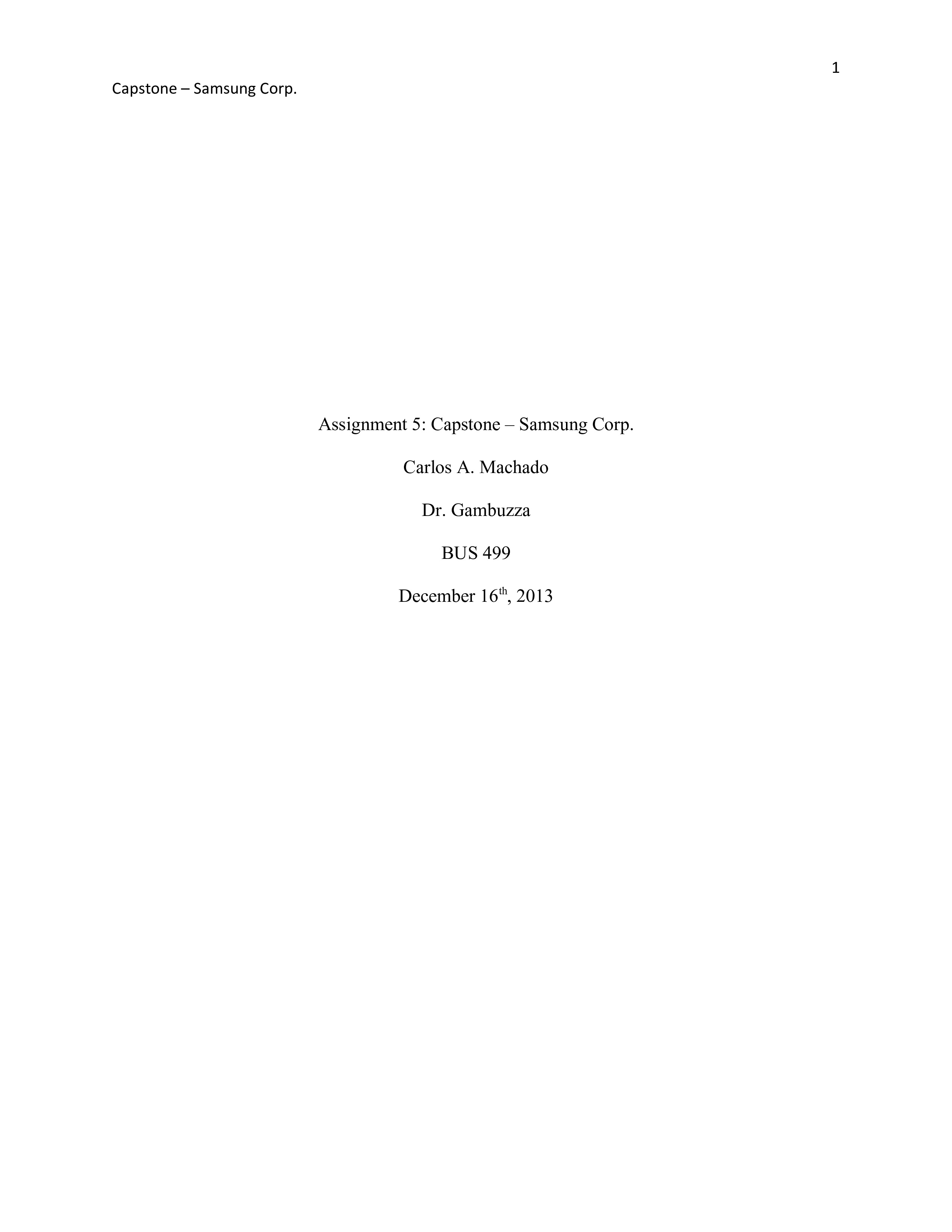 BUS 499 Assignment Capstone Publicly Traded Corporation