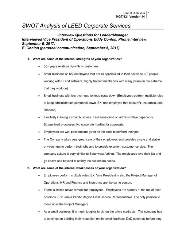 Swot Analysis Of Leed Corporate Services