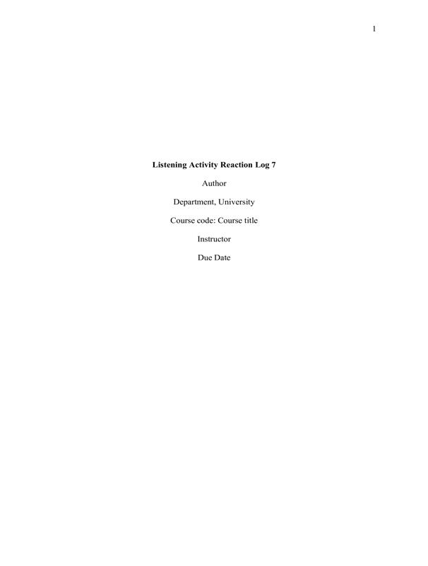 Module 7 Assignment: Listening Activity Reaction Log 7