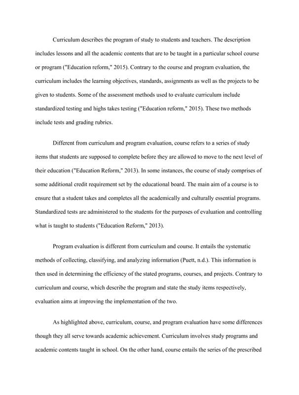 Differences Between Course, Curriculum, And Program Evaluation