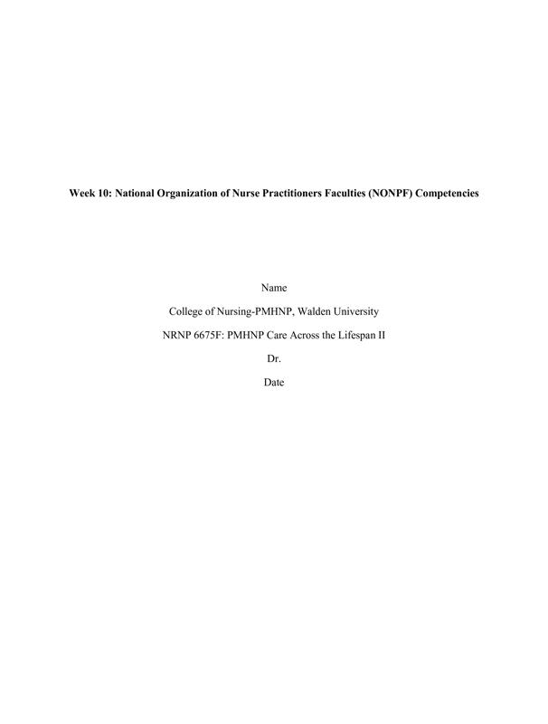 Week 10: Assgn 2 (NONPF) Competencies