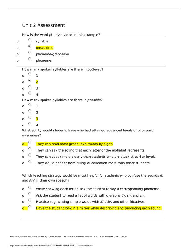 Unit 2 Assessment How Is The Word Pl - Ay Divided In This Example?