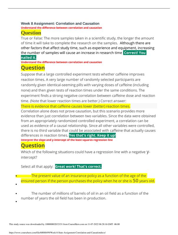 Week 8 Assignment: Correlation And Causation Understand The Difference Between Correlation