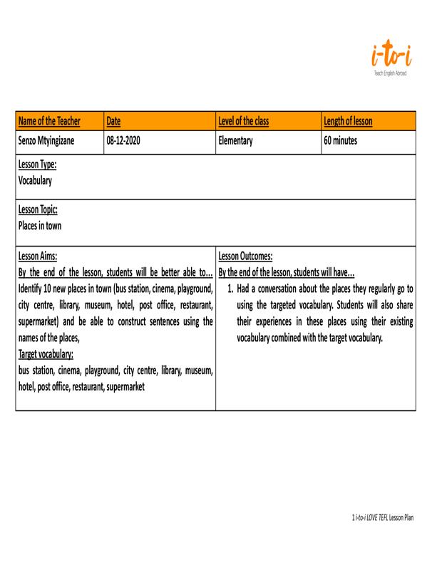 AGE 31 TEFL Lesson Plan Assignment 1 Vocabulary