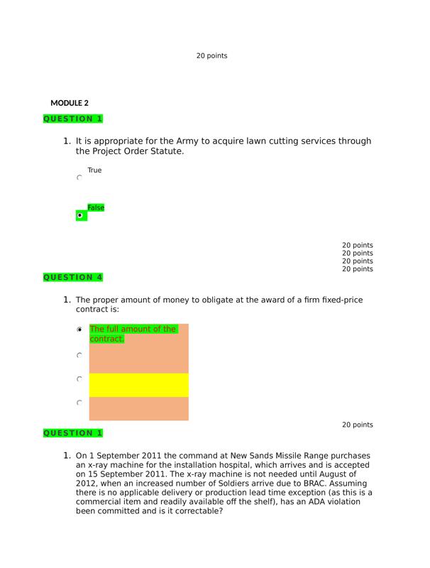 USACE 101 Module 1 Quiz Acquisition Instruction And Dest Guide