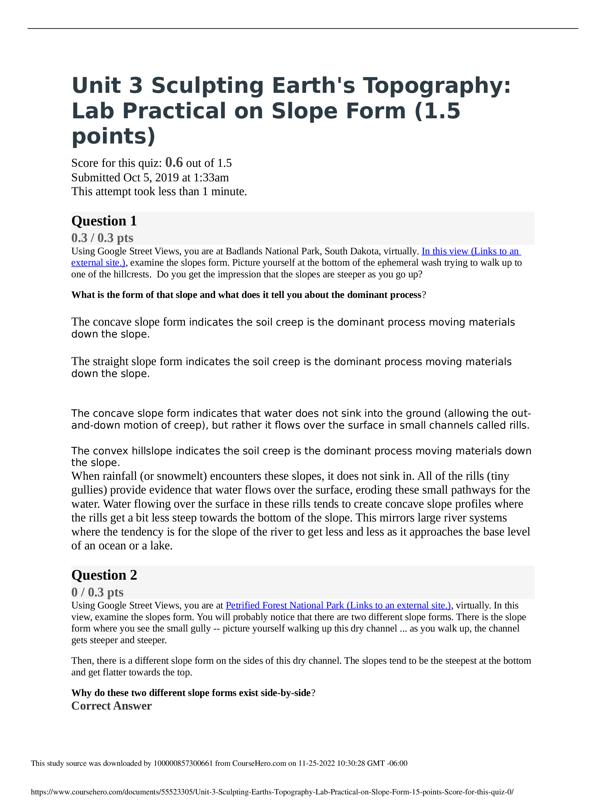 Unit 3 Sculpting Earth's Topography: Lab Practical On Slope Form (1.5 ...