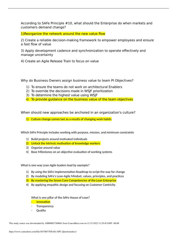 Agile Safe 5 1 Spc Test With 100 Verified Questions And Answers