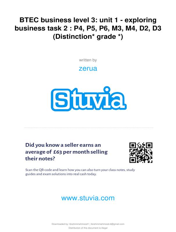BTEC Business Level 3: Unit 1 - Exploring Business Task 2 : P4, P5, P6 ...