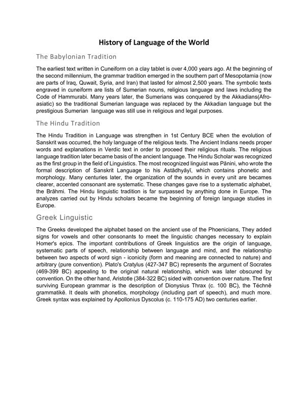 History Of Languages Of The World