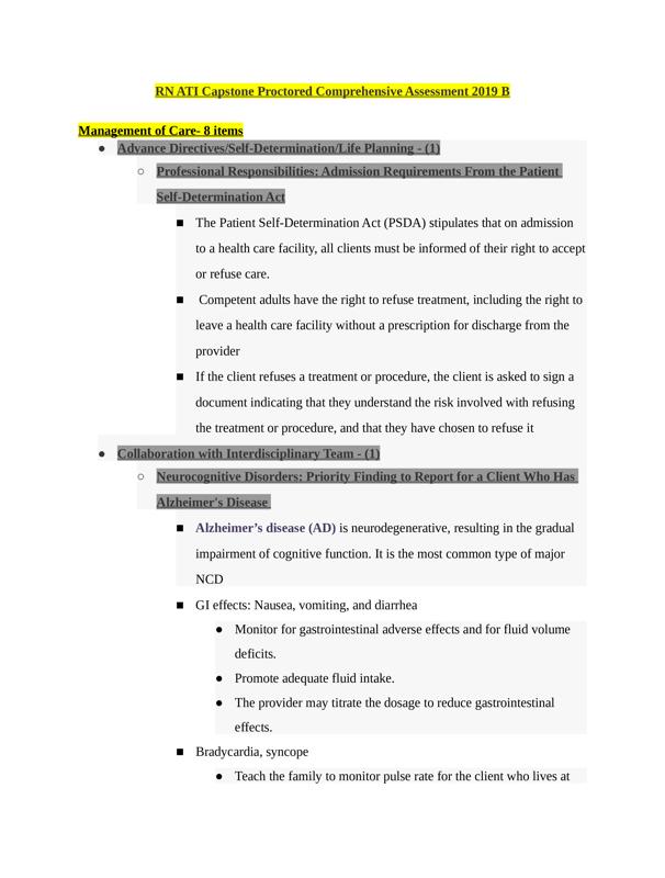 RN ATI Capstone Proctored Comprehensive Assessment 2019 B