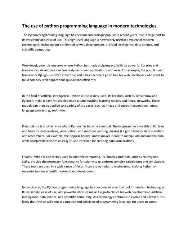 The Use Of Python Programming Language In Modern Technologies.