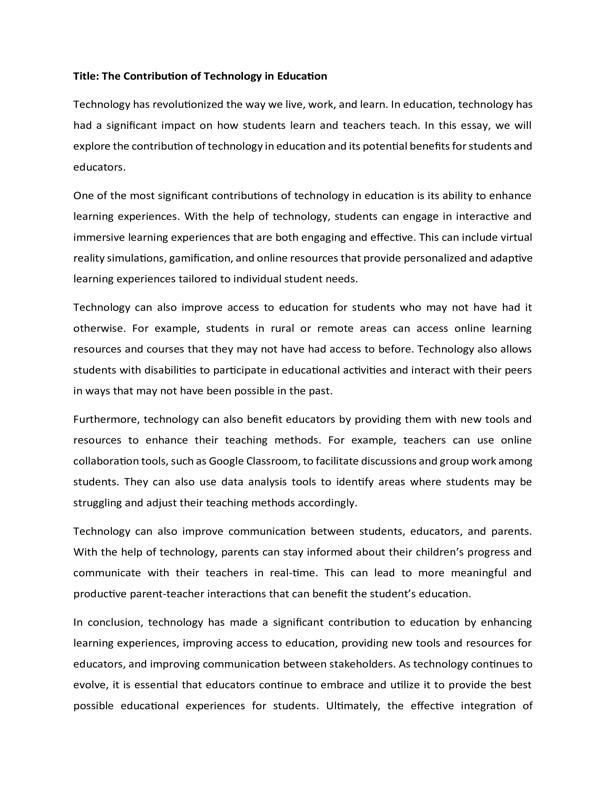 The Contribution Of Technology