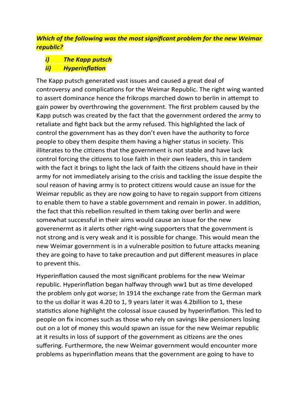 Which Was More Serious Kapp Putsch Or Hyperinflation To Germany