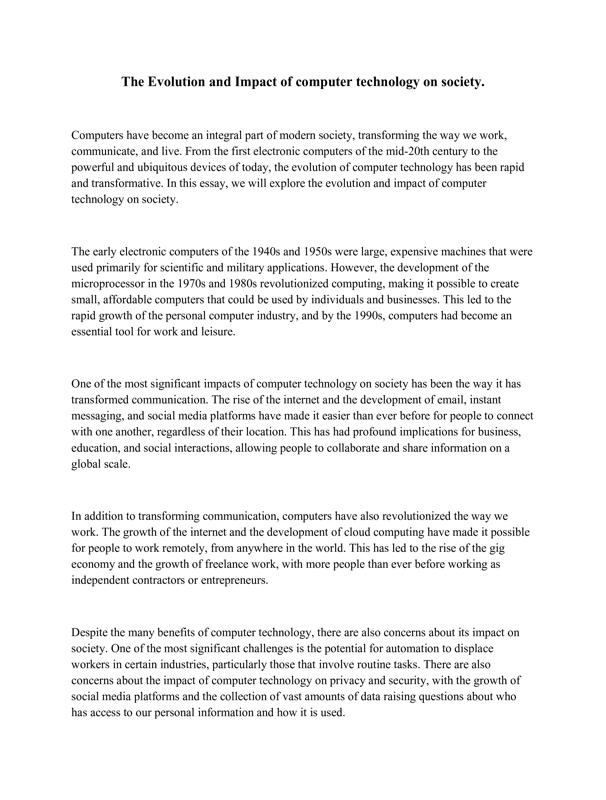 The Evolution And Impact Of Computer Technology On Society.