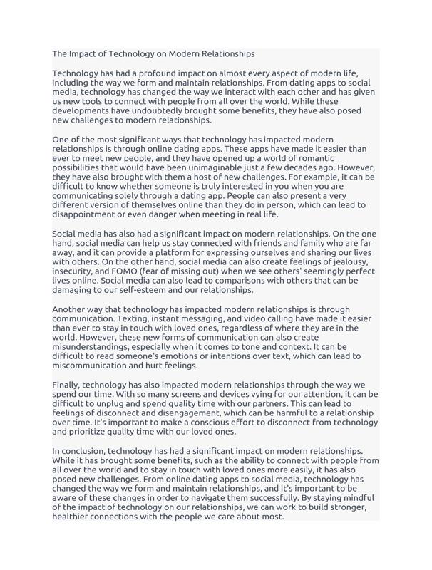 The Impact Of Technology On Modern Relationships