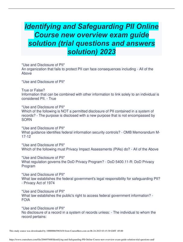 Identifying And Safeguarding PII Online Course New Overview Exam Guide ...