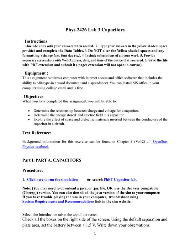 Phys 2426 Lab 3 Capacitors Answer