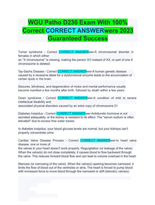 WGU Patho D236 Exam With 100% Correct Questions And ANSwers 2023 ...