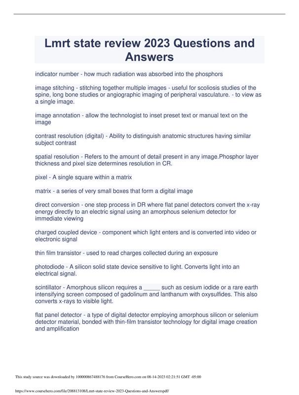 LMRT STATE EXAM 2023-2024 ACTUAL EXAM 200 QUESTIONS AND CORRECT ...