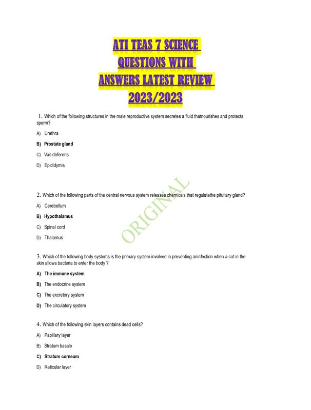 ATI TEAS 7 SCIENCE QUESTIONS And ANSWERS 2023 | LATEST REVIEW