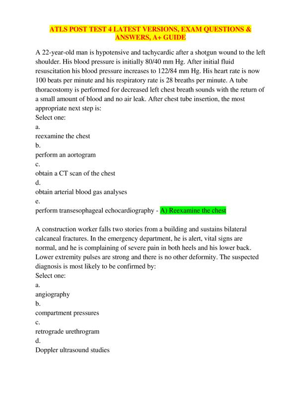 Atls Post Test 4 Latest Versions Exam Questions And Answers A Guide