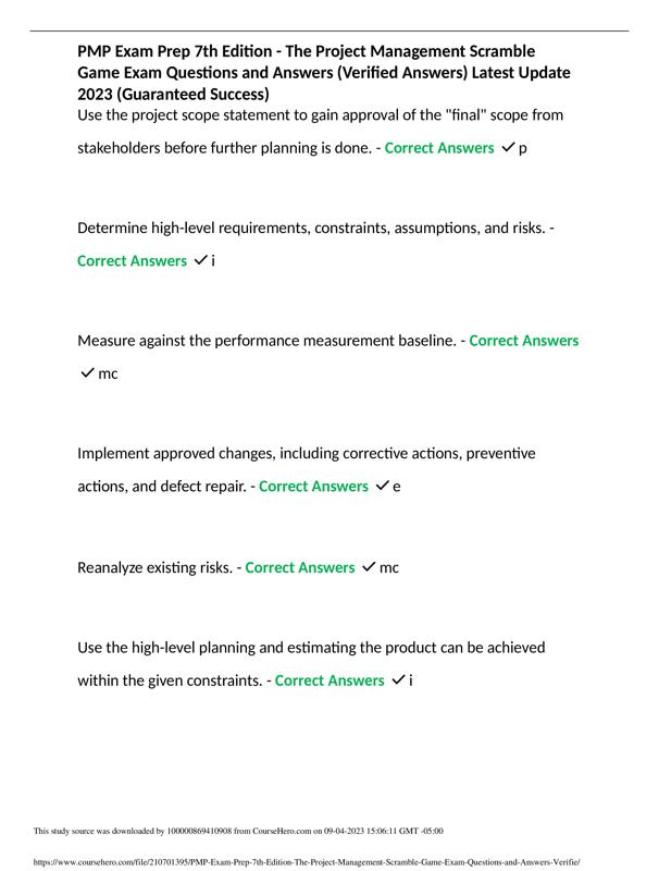 PMP Exam Prep 7th Edition - The Project Management Scramble Game Exam ...