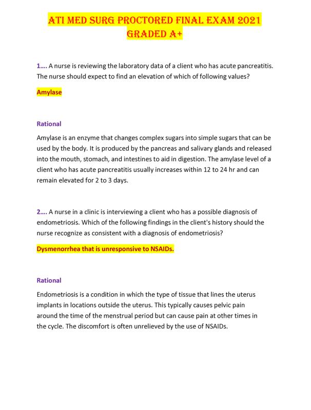 ATI MEDSURG PROCTORED FINAL EXAM 2021 GRADED A+
