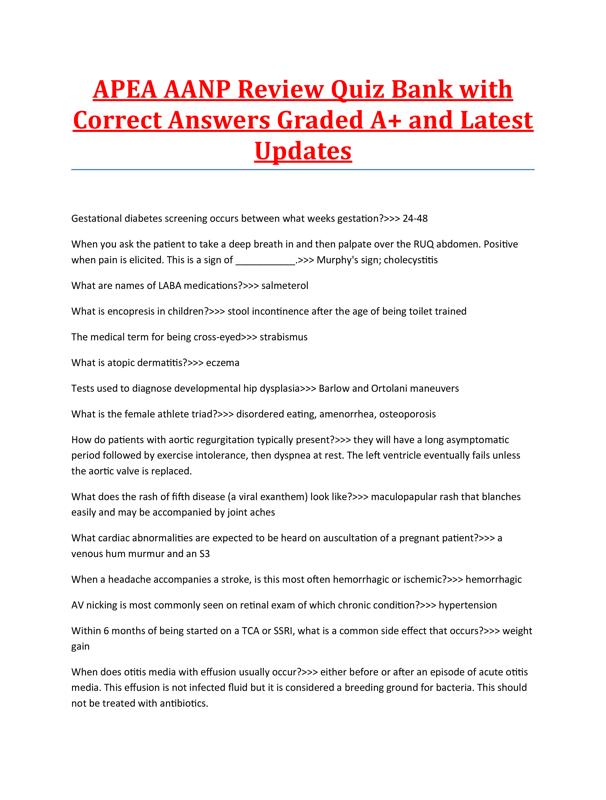 APEA AANP Review Quiz Bank With Correct Answers Graded A+ And Latest ...