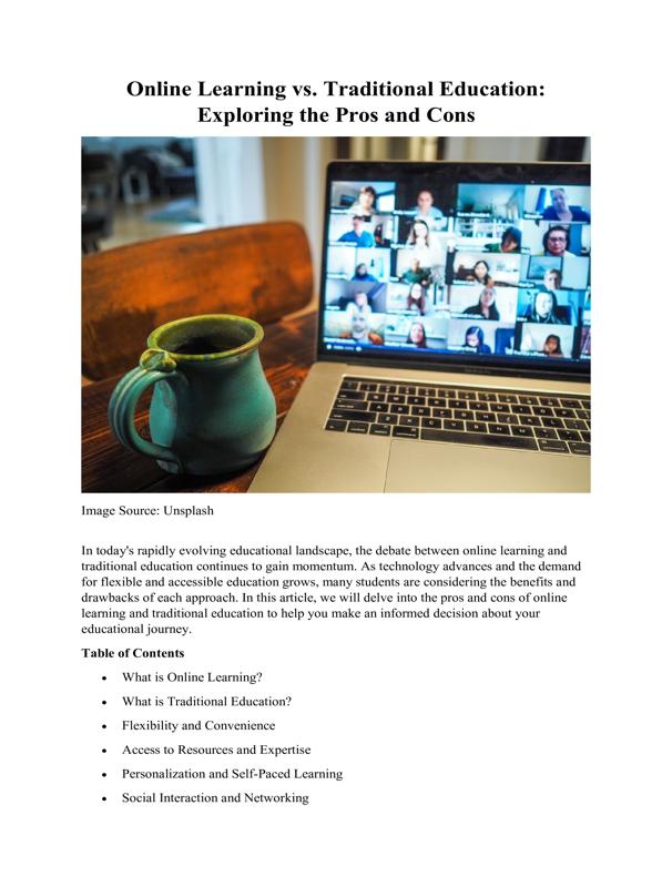 Online Learning Vs. Traditional Education: Exploring The Pros And Cons