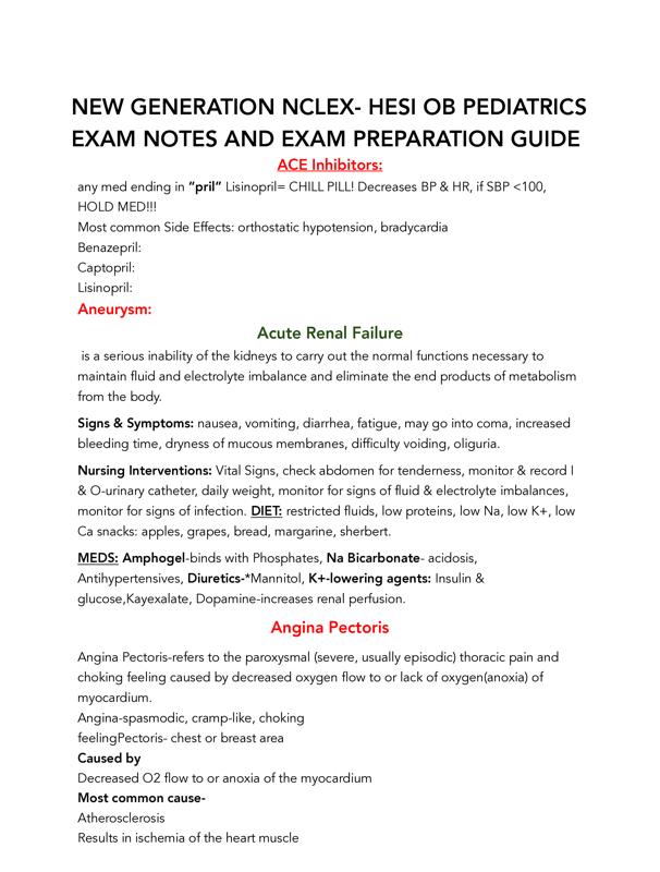 NEW GENERATION NCLEX- HESI OB PEDIATRICS EXAM NOTES AND EXAM ...
