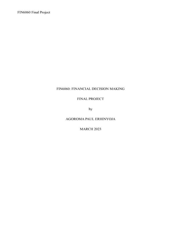 FIN6060 Final Project Financial Decision Making