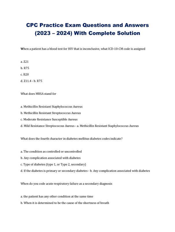 CPC Practice Exam Questions And Answers (2023 – 2024) With Complete ...