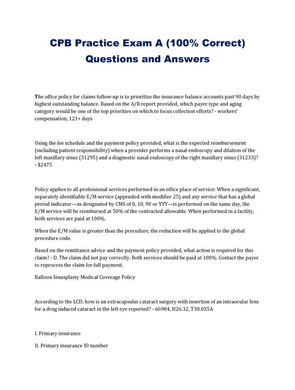 CPB Practice Exam A (100% Correct) Questions And Answers