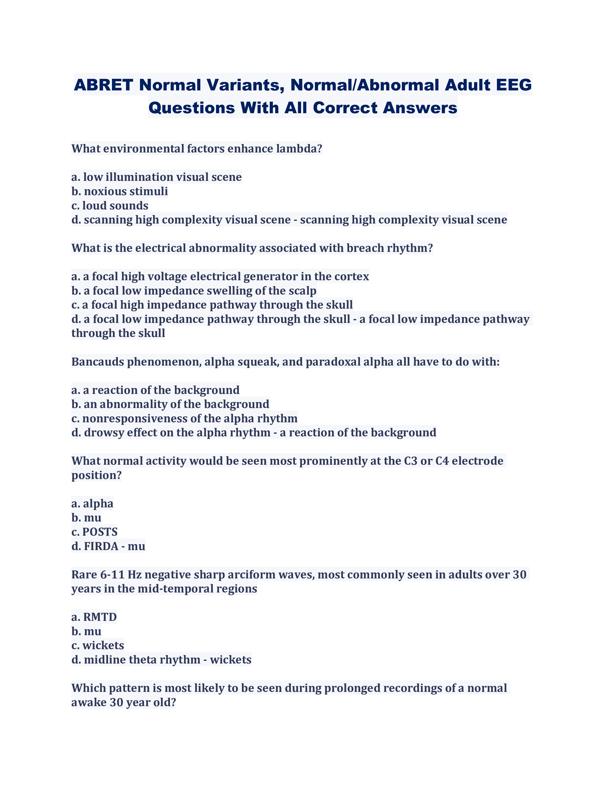 ABRET Normal Variants, Normal/Abnormal Adult EEG Questions With All ...