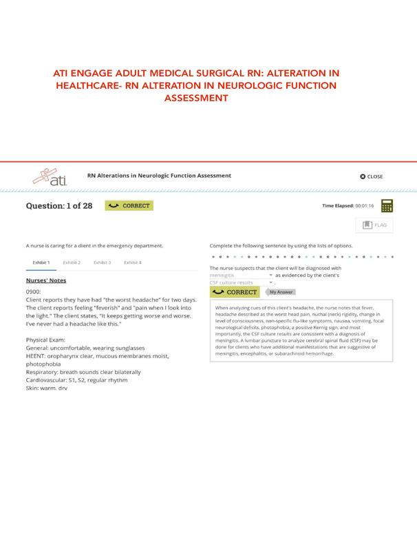 ATI ENGAGE ADULT MEDICAL SURGICAL RN: ALTERATION IN HEALTHCARE- RN ...