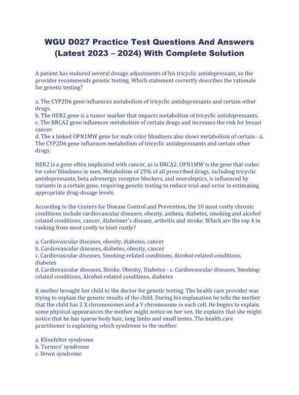WGU D027 Practice Test Questions And Answers (Latest 2023 – 2024) With ...