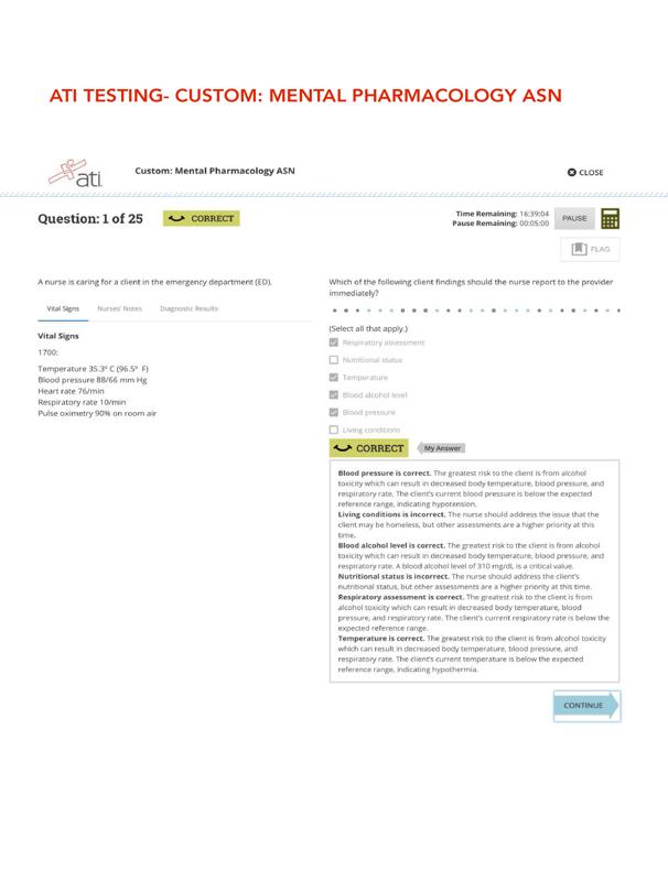 ATI TESTING- CUSTOM: MENTAL PHARMACOLOGY ASN