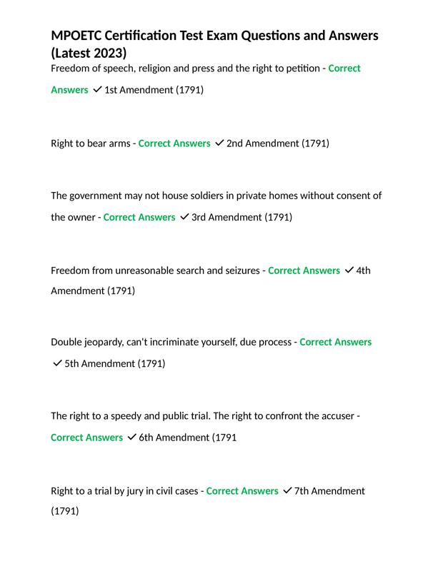 MPOETC Certification Test Exam Questions And Answers (Latest 2023)