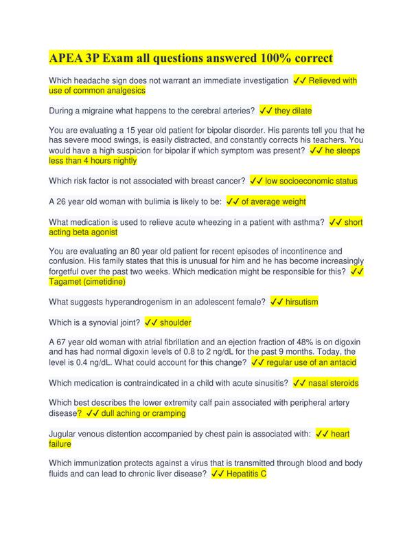 APEA 3P EXAM QUESTIONS AND ANSWERS 2024