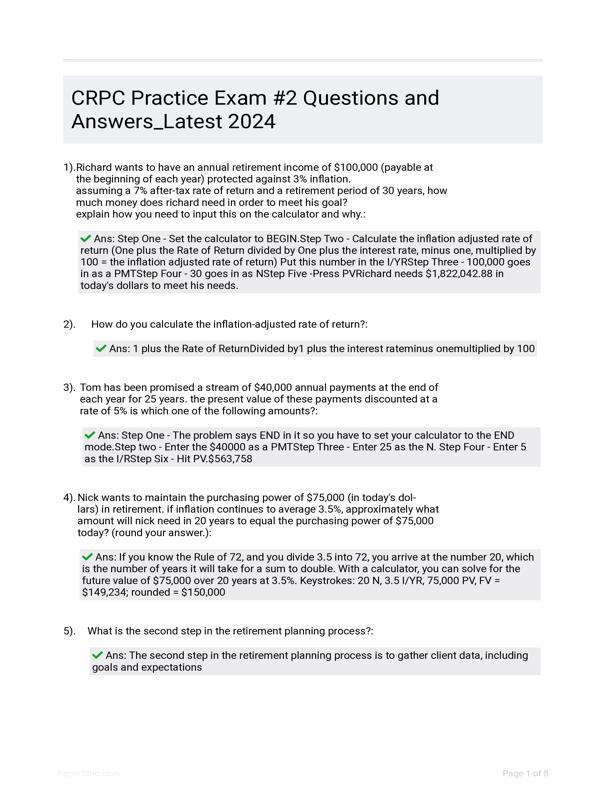 CRPC Practice Exam #2 Questions And Answers_Latest 2024
