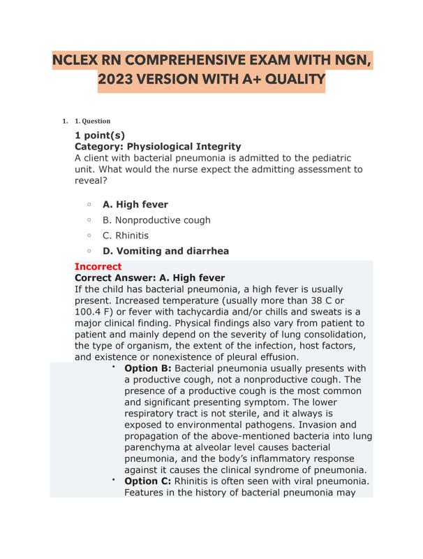 NCLEX RN COMPREHENSIVE EXAM WITH NGN, 2023 VERSION WITH A+ QUALITY