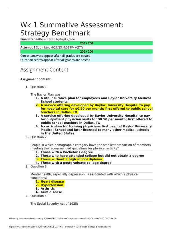 HCS 235 Wk 1 Summative Assessment: Strategy Benchmark