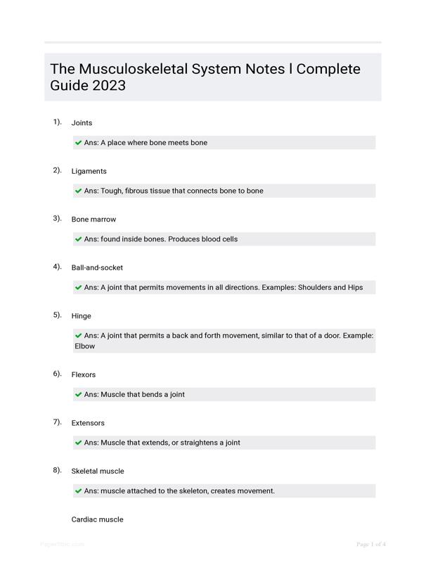 The Musculoskeletal System Notes L Complete Guide 2023