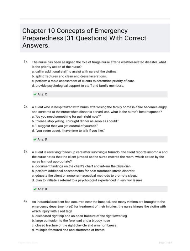 Chapter 10 Concepts Of Emergency Preparedness |31 Questions| With ...