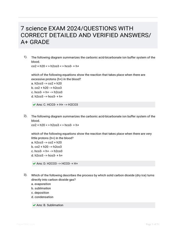 7 Science EXAM 2024/QUESTIONS WITH CORRECT DETAILED AND VERIFIED ...