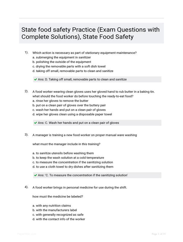 State Food Safety Practice (Exam Questions With Complete Solutions ...