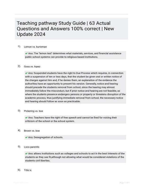 Teaching Pathway Study Guide | 63 Actual Questions And Answers 100% ...
