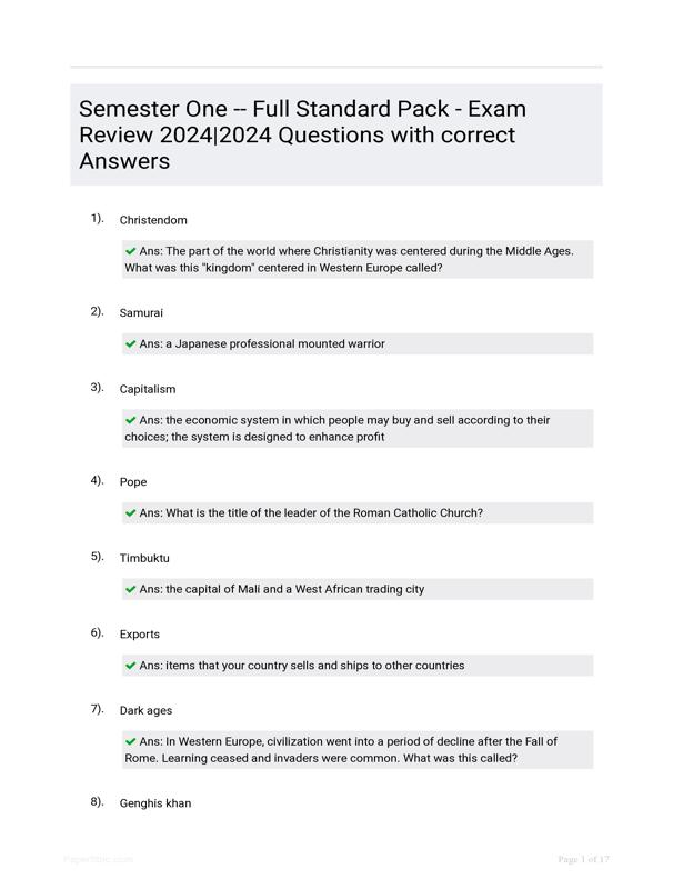 Semester One -- Full Standard Pack - Exam Review 2024|2024 Questions ...