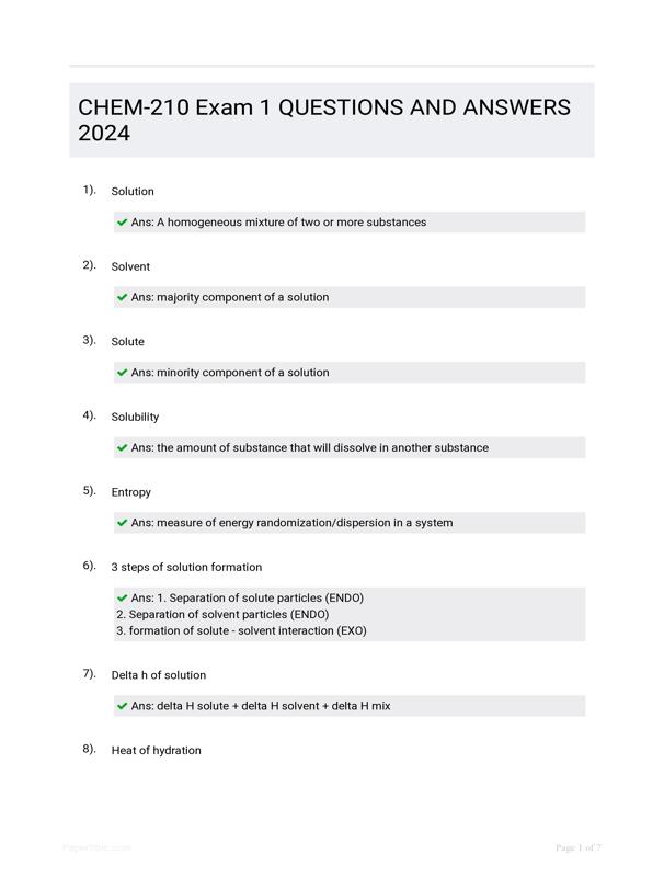 CHEM-210 Exam 1 QUESTIONS AND ANSWERS 2024