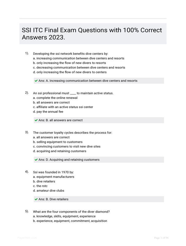 SSI ITC Final Exam Questions With 100% Correct Answers 2023.